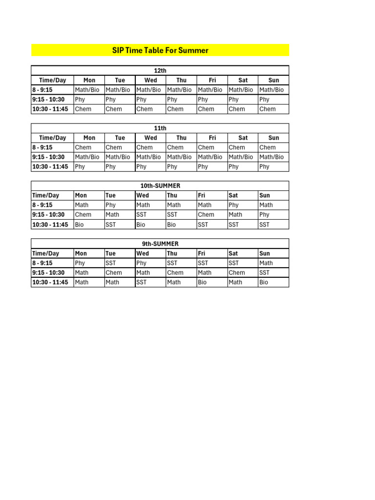 Time Table of Sankalp Learning Classes BSP | PDF