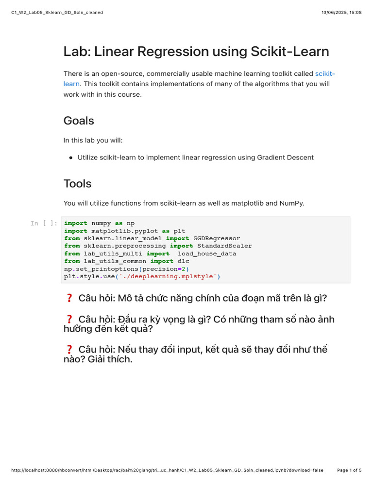 W3 Lab05 Sklearn GD Soln Cleaned | PDF