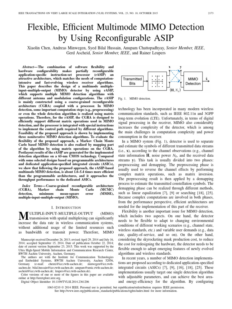 2015 Flexible Efficient Multimode MIMO Detection by Using Reconfigurable ASIP | PDF | Matrix ...