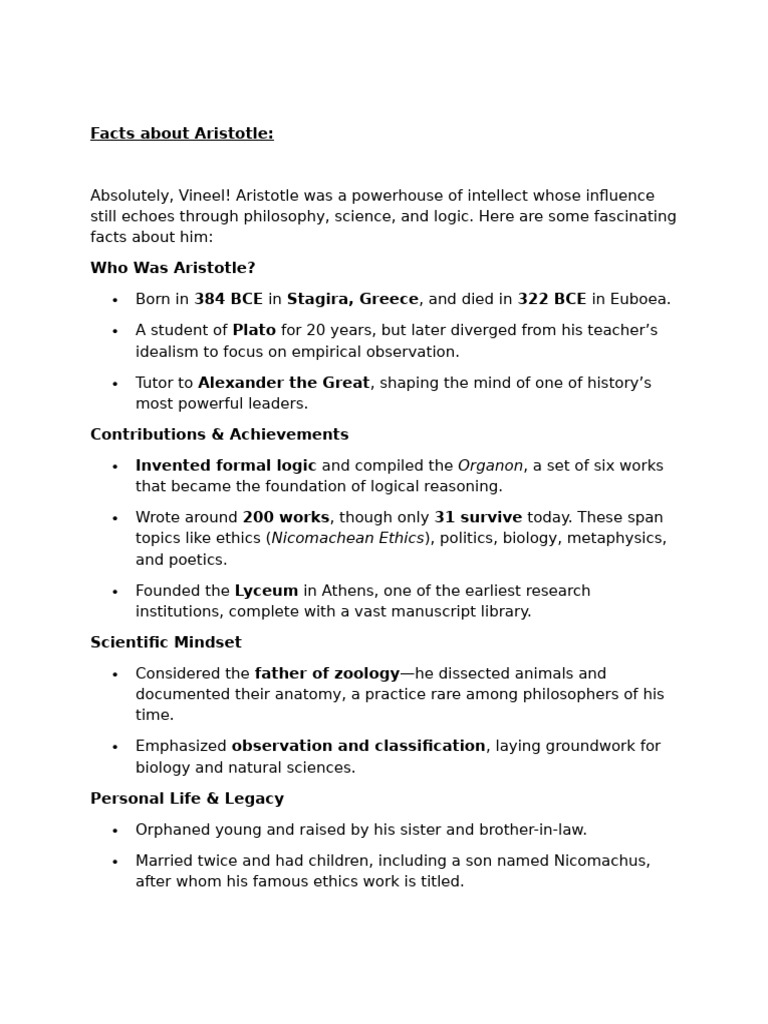 Facts About Aristotle | PDF