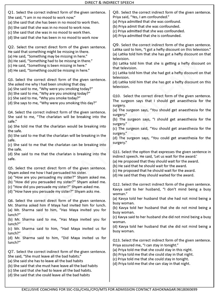 ENG Direct & Indirect Speech Test | PDF