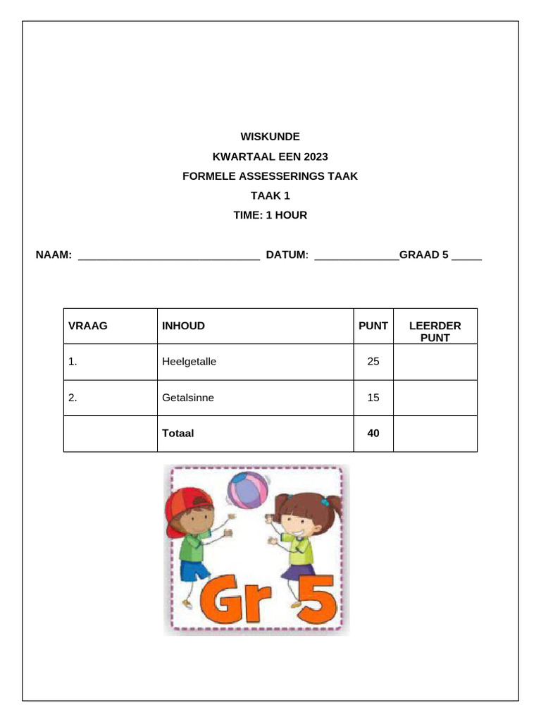 Grade 5 Mathematics Assignment 2023 | PDF | Numbers | Approximation