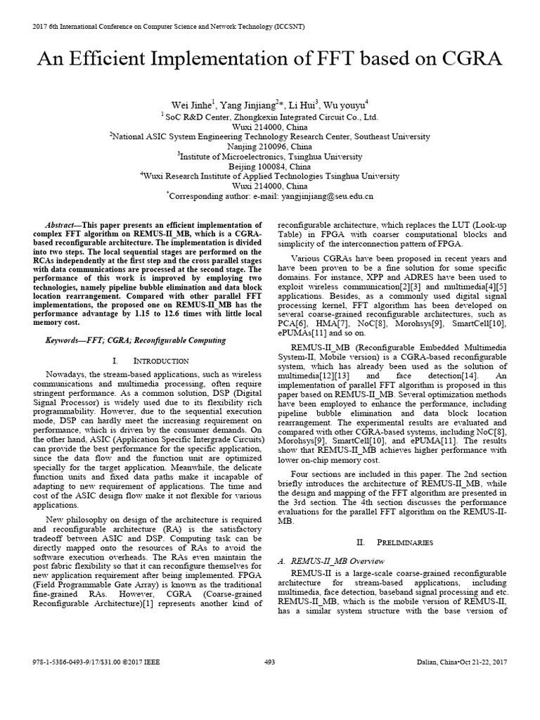 2017 An Efficient Implementation of FFT Based On CGRA | PDF | Fast Fourier Transform | Field ...