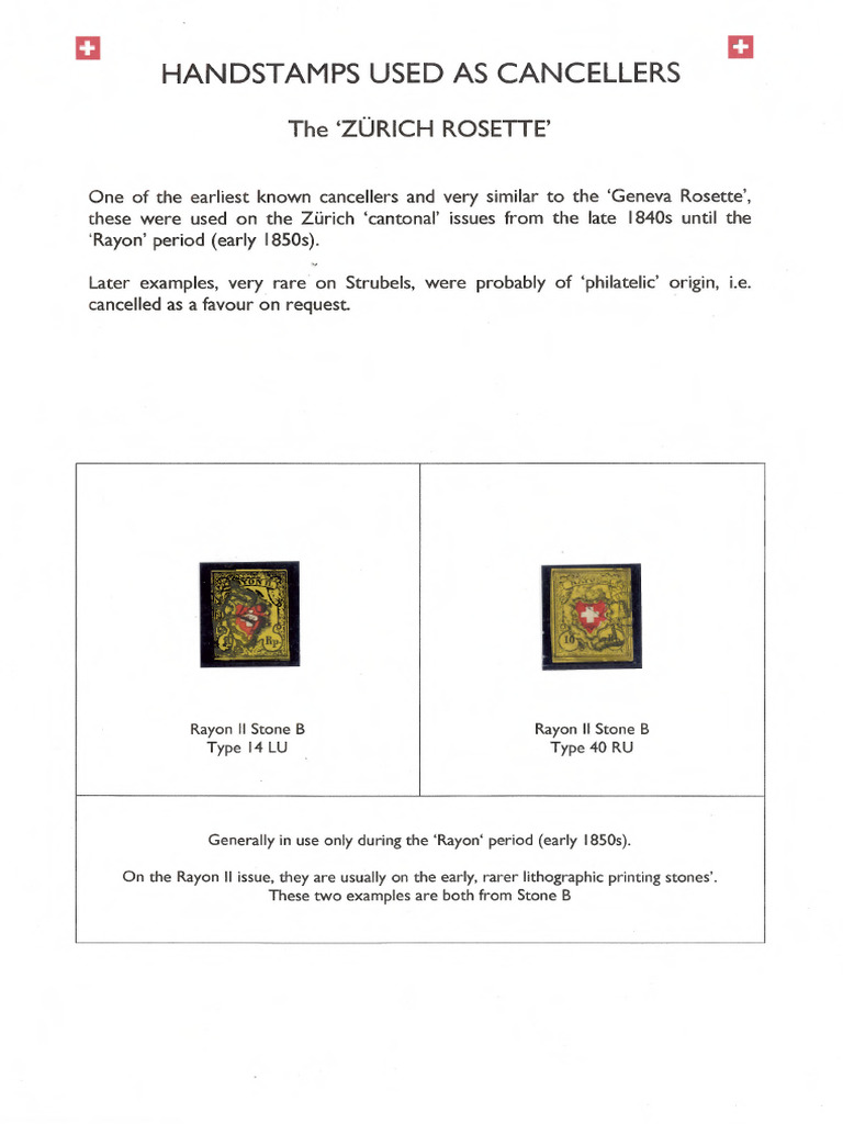 Handstamps Used As Cancellers The 'Zurich Rosette' | PDF | Collecting | Freight Transport