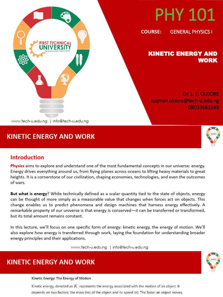 OLOORE PHY101 KineticEnergy and Work | PDF | Nature | Quantity