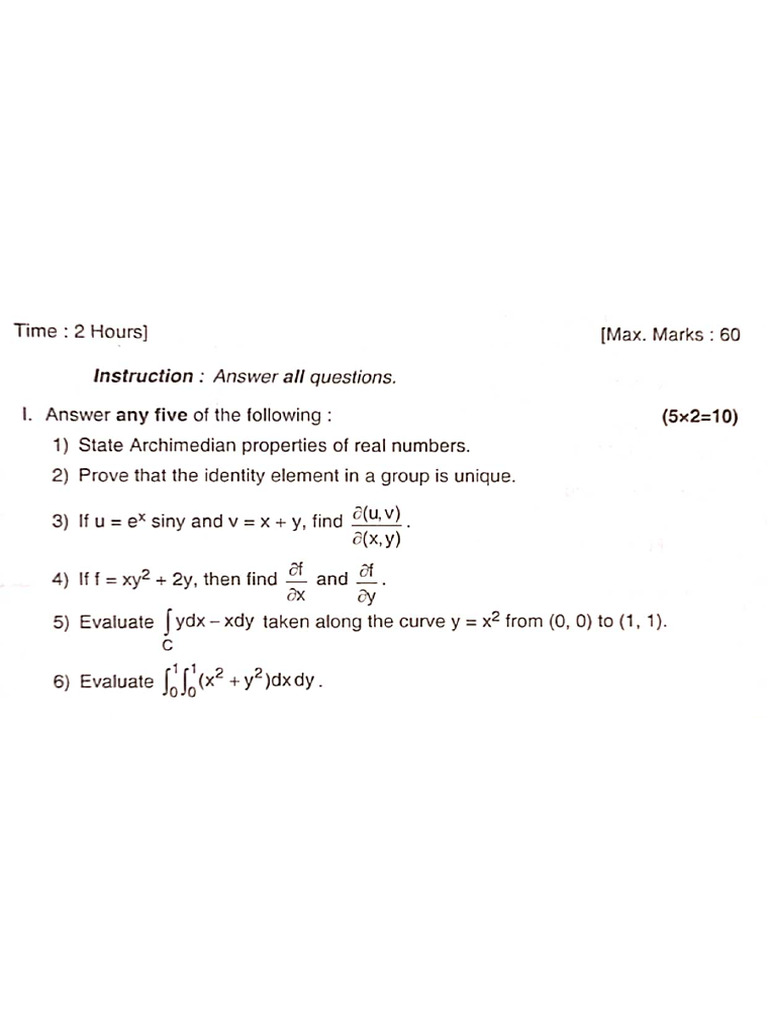 Algebra 2 and Calculus 2 Question Paper | PDF