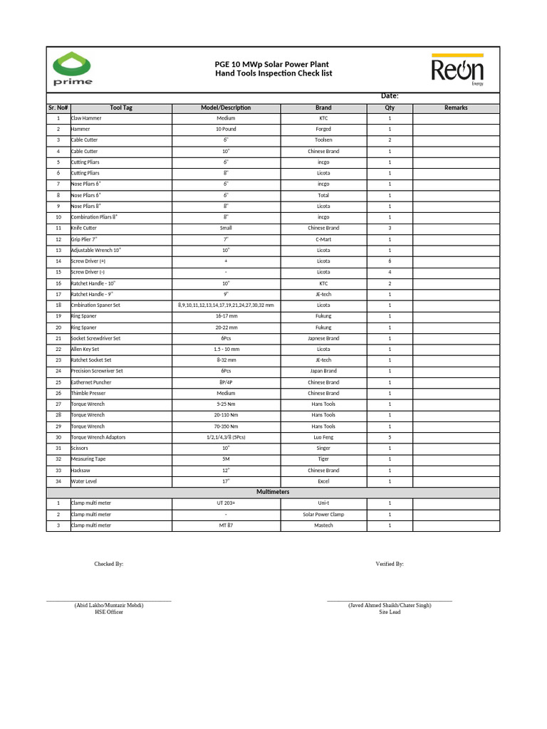 Hand Tools Inspection Check List | PDF | Tools | Metalworking