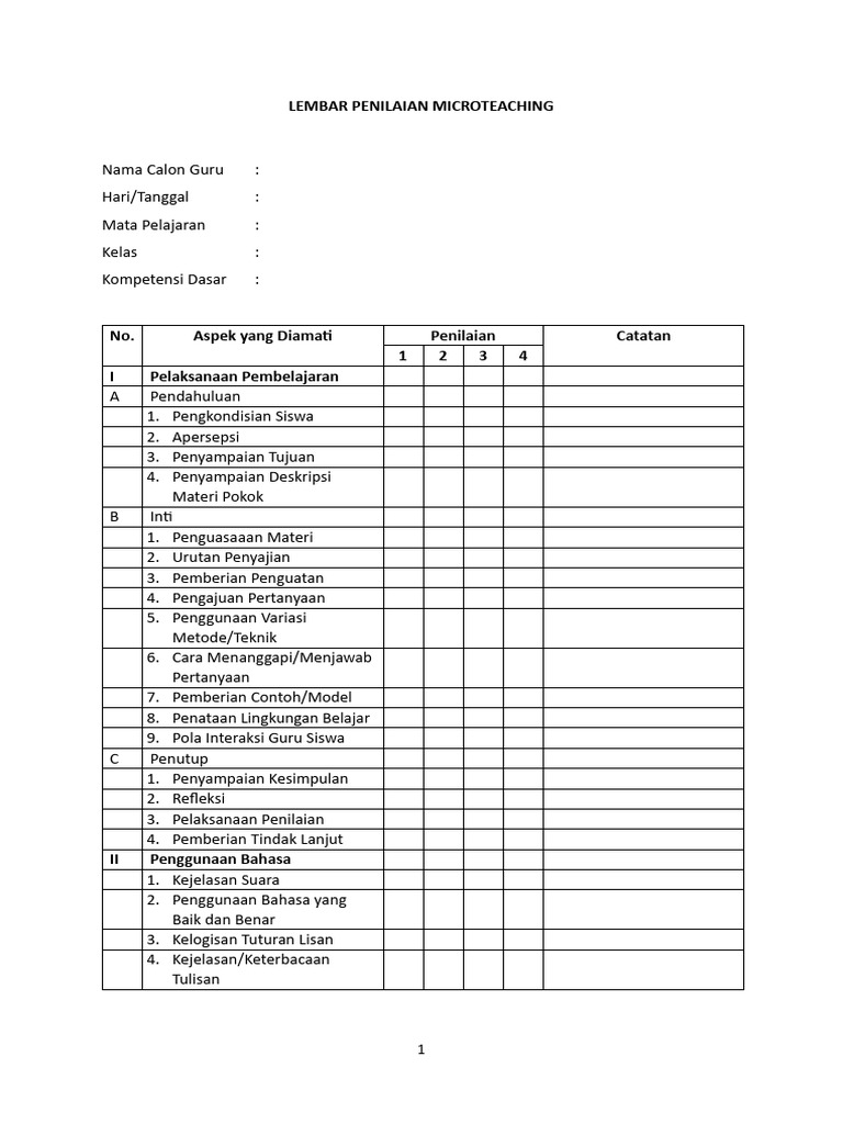 Lembar Penilaian Microteaching | PDF