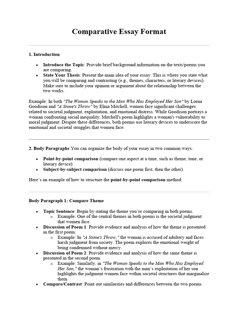 Comparative Essay Format For CSEC | PDF | Essays | Poetry