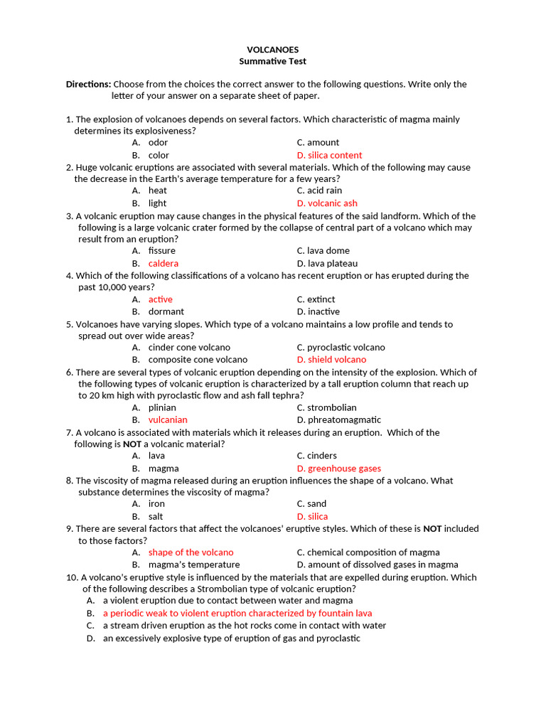 S9 - Summative Test Volcanoes | PDF | Types Of Volcanic Eruptions | Volcano