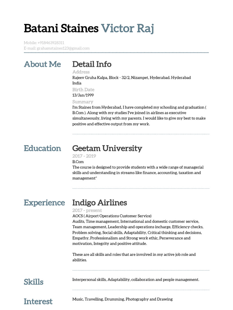 Resume Batani Staines Victor Raj | PDF