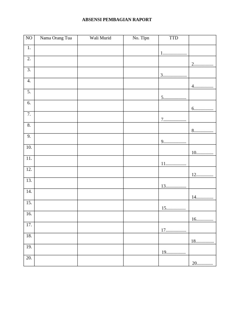 ABSENSI PEMBAGIAN RAPORT sma manbaul falah | PDF