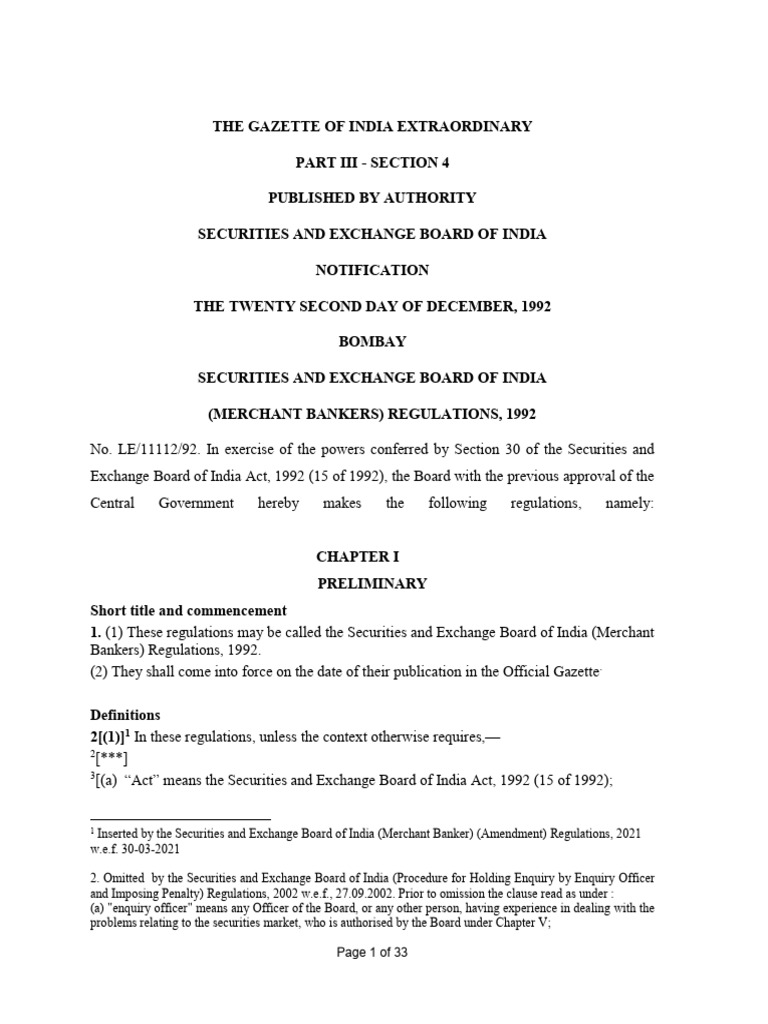 Merchant Bankers Regulations 1992 | PDF | Securities (Finance) | Banks