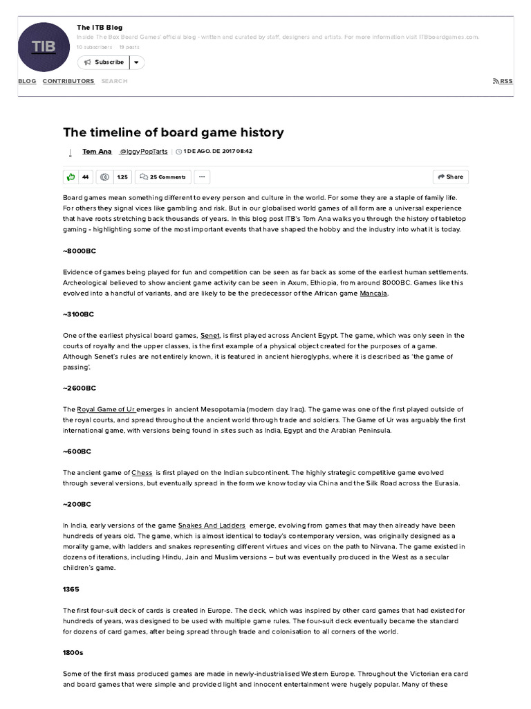 The Timeline of Board Game History - The ITB Blog - BoardGameGeek | PDF ...