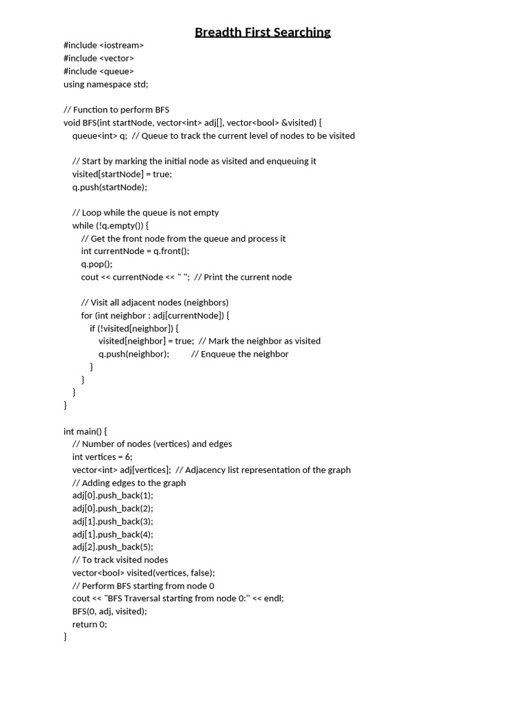 BFS Algorithm Implementation in C++ | PDF