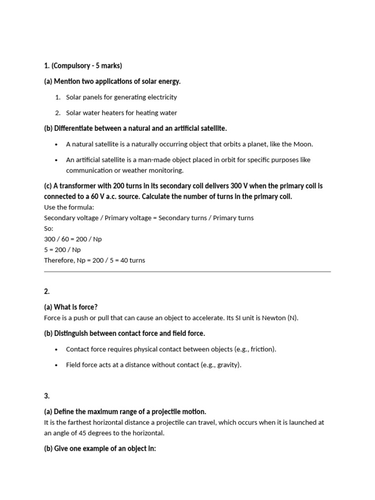 Neco Physics 8 Theory Solution | PDF | Force | Electromagnetic Induction