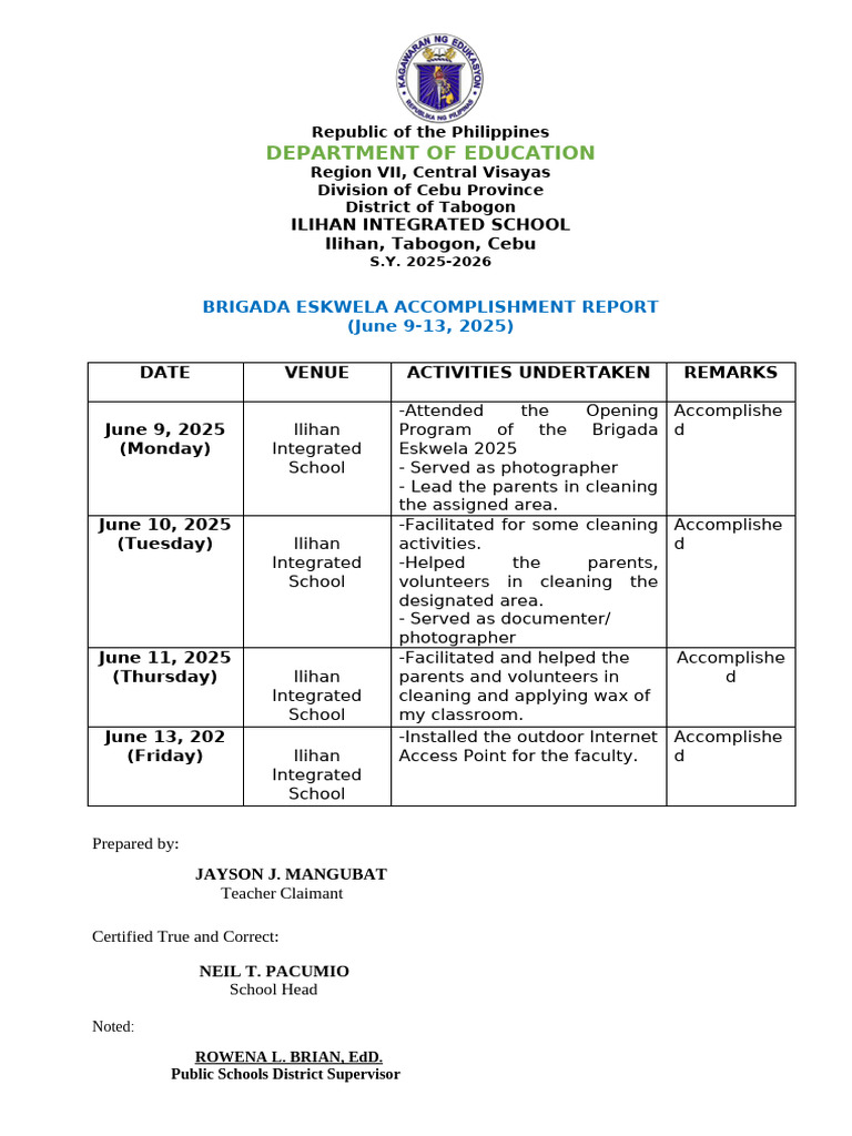 BRIGADA Accomplishment 2025 | PDF