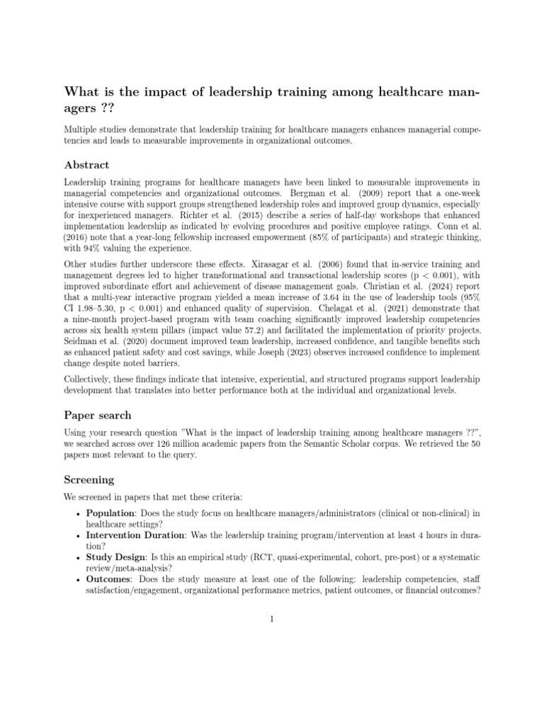 Impact of Leadership Training in Healthcare | PDF | Leadership | Psychology