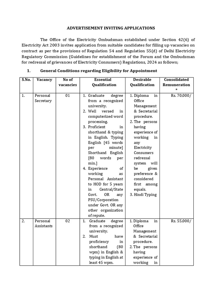 Electricity Ombudsman Job Vacancies 2024 | PDF | Justice | Crime & Violence