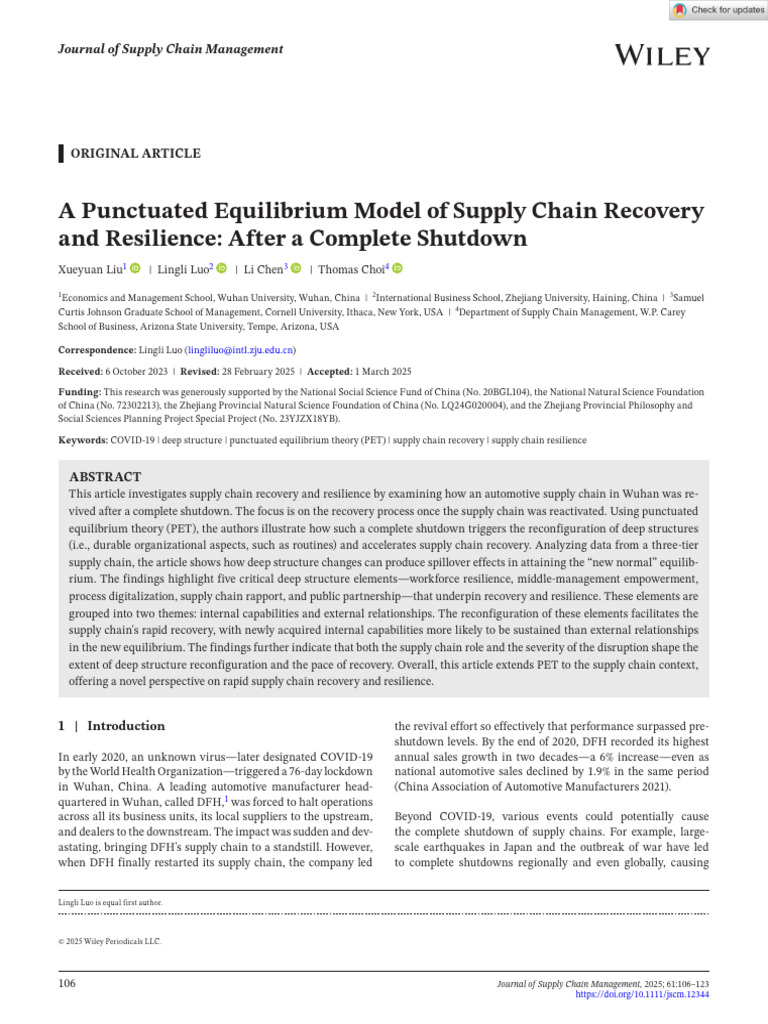 A Punctuated Equilibrium Model of Supply Chain Recovery and Resilience ...