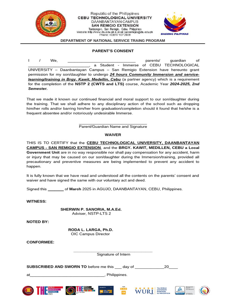 NSTP Parent Consent - 025752 | PDF