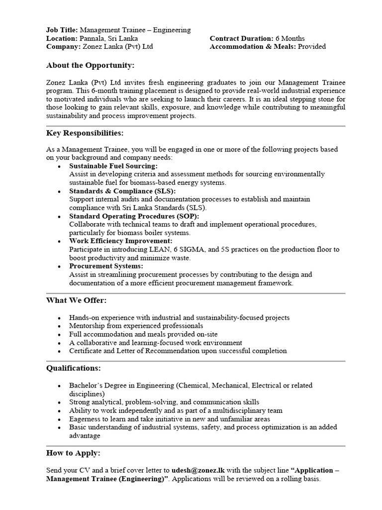 Management Trainee - Engineering | PDF | Engineering | Sustainable Energy