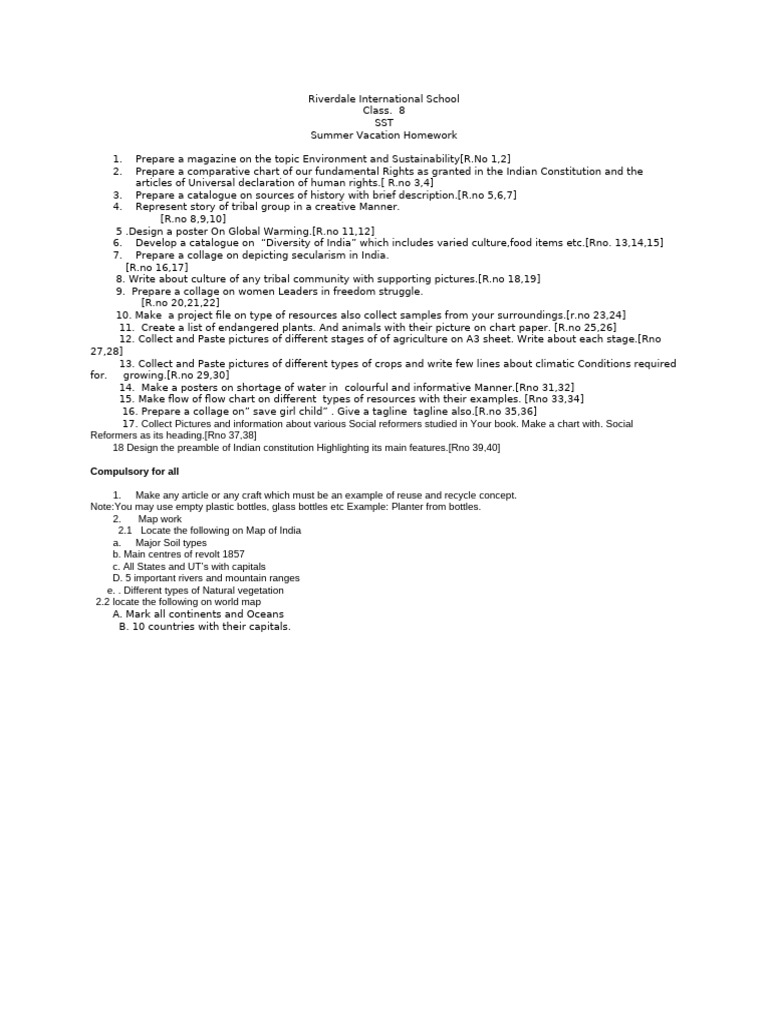 Class 8 SST Summer Homework Assignments | PDF | Earth Sciences ...