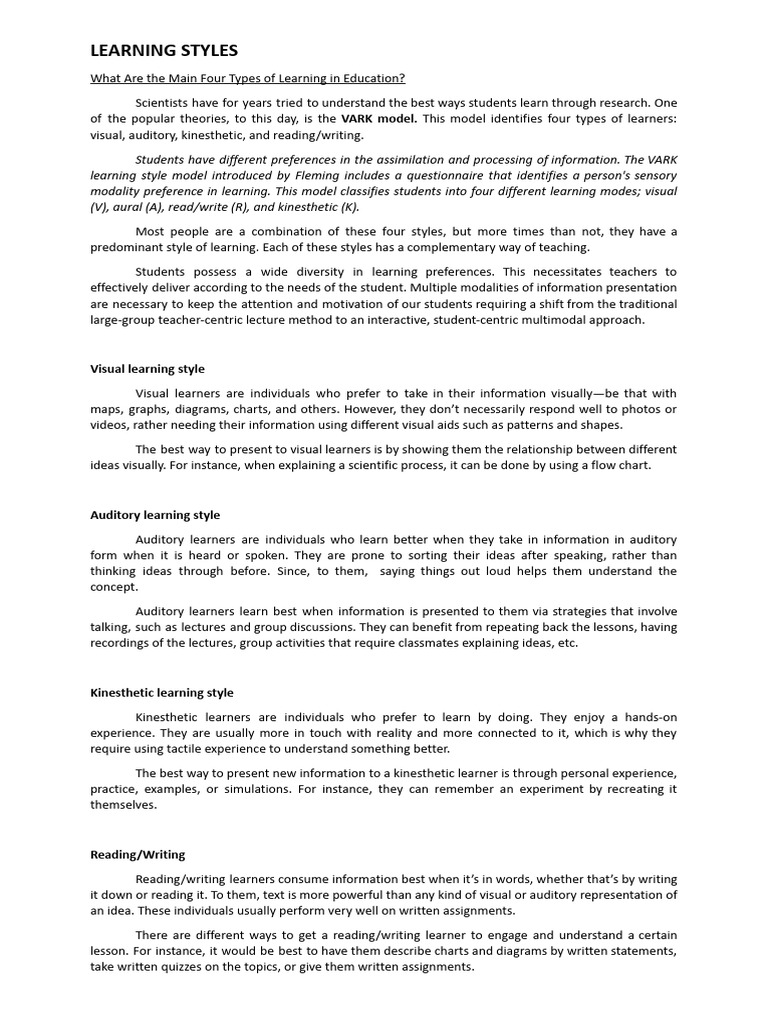 Larning Styles and Materials Development | PDF | Learning Styles | Learning