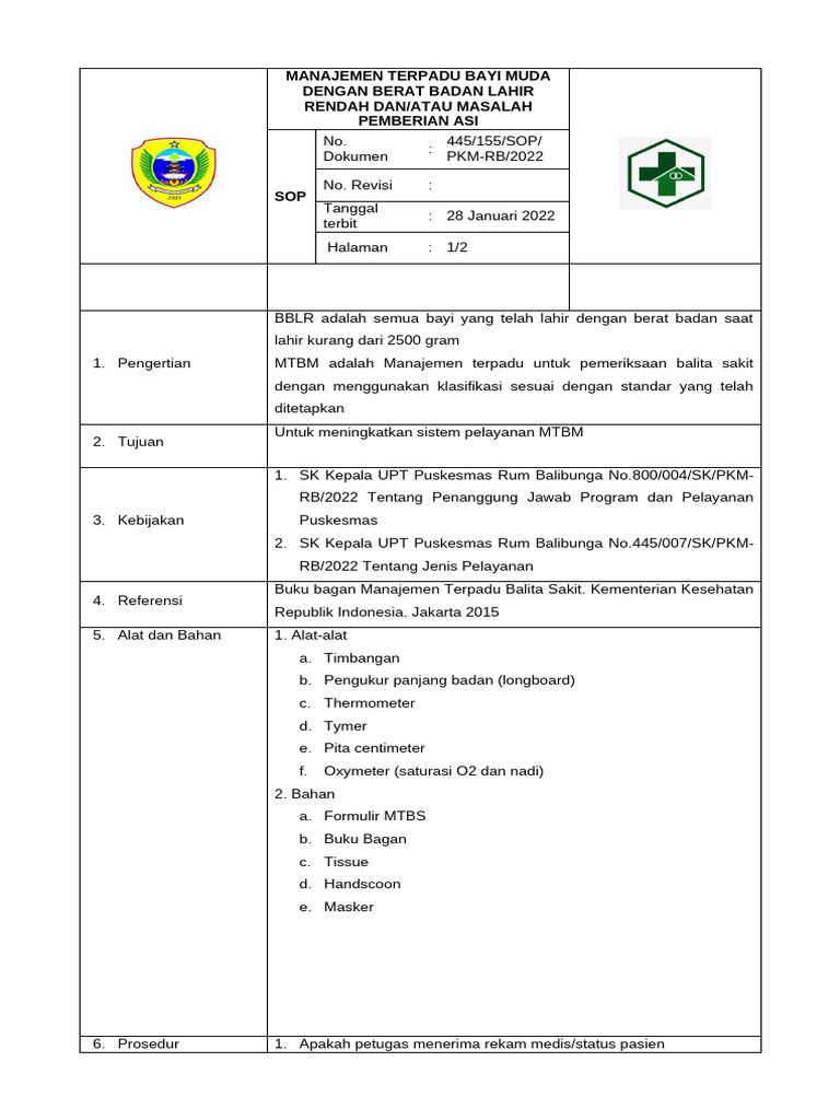 Sop MTBM Dengan BBLR | PDF