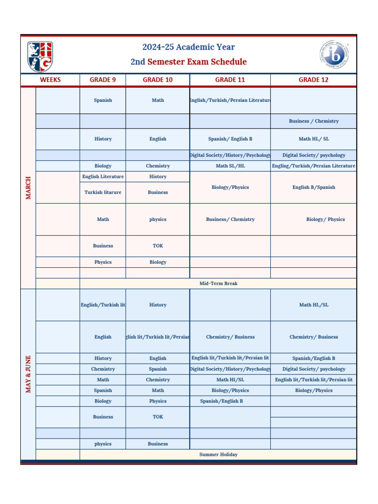 2025 Ib Exam Calendar 2nd Semester | PDF | Academic Term | Educational ...