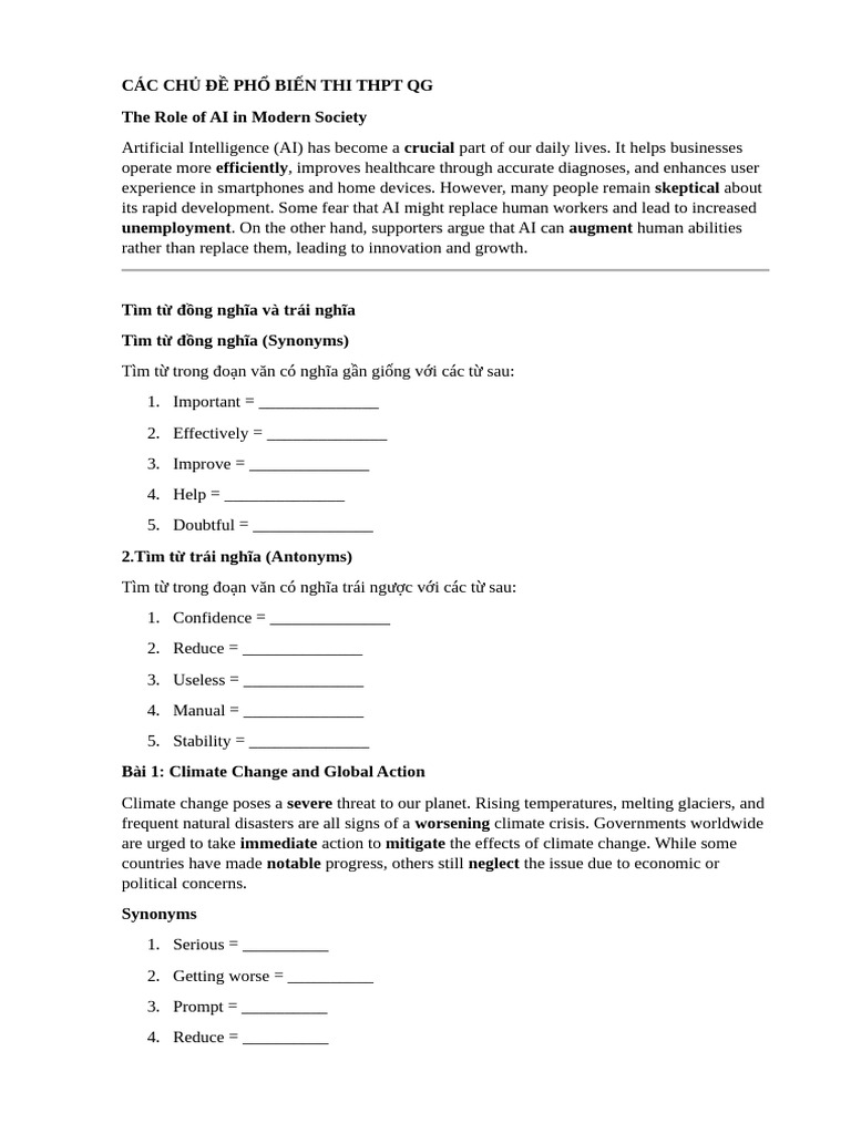 Các Chủ Đề Phổ Biến Thi Thpt Qg | PDF | Artificial Intelligence | Intelligence (AI) & Semantics