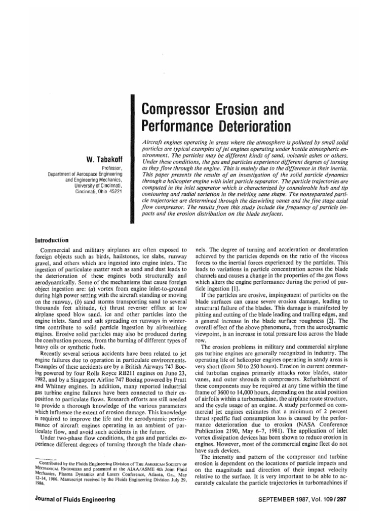 Compressor Erosion and Performance Deterioration 1986 | PDF | Turbine ...