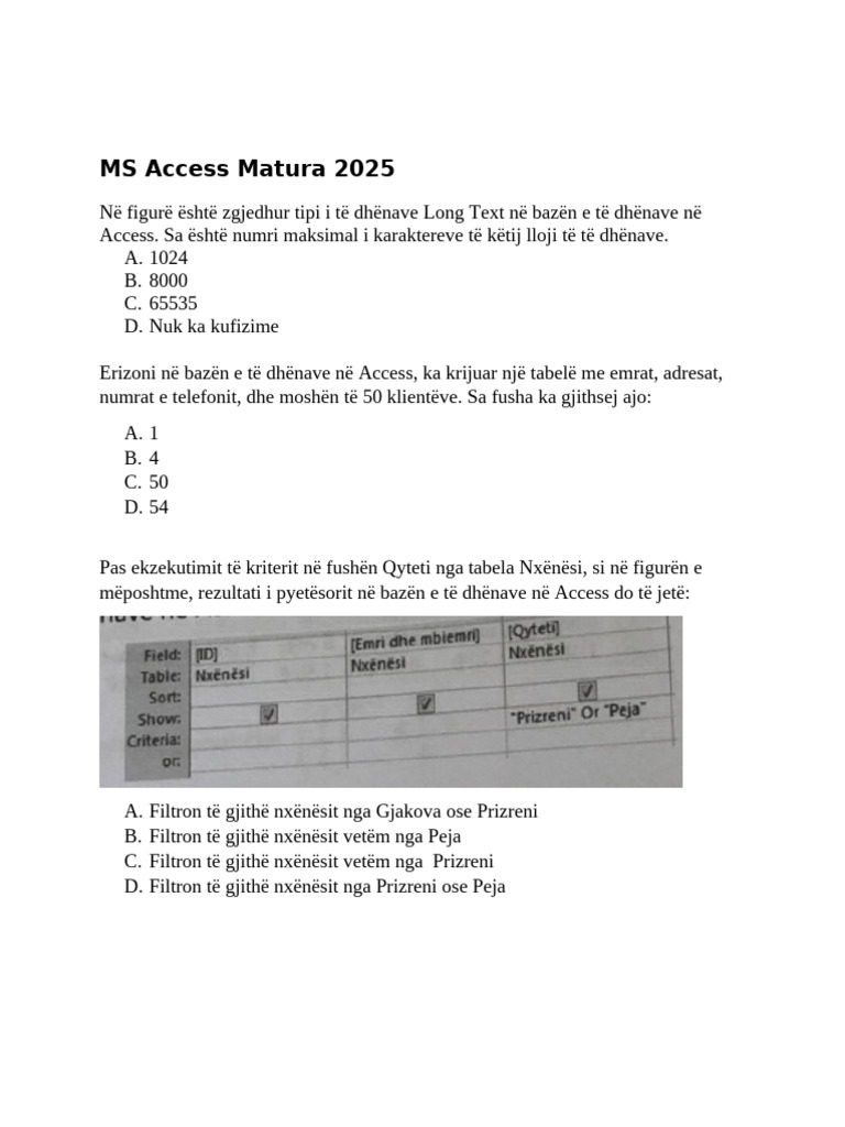 Matura Access 2025 | PDF