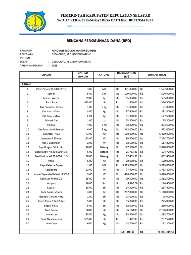 (RPD) Rehab Ex-Gedung PKK - Kantor Bumdes | PDF