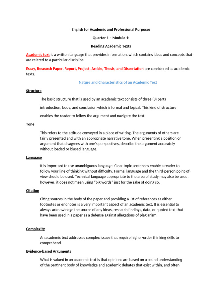 Characteristics and Features of Academic Text | PDF | Subject (Grammar ...