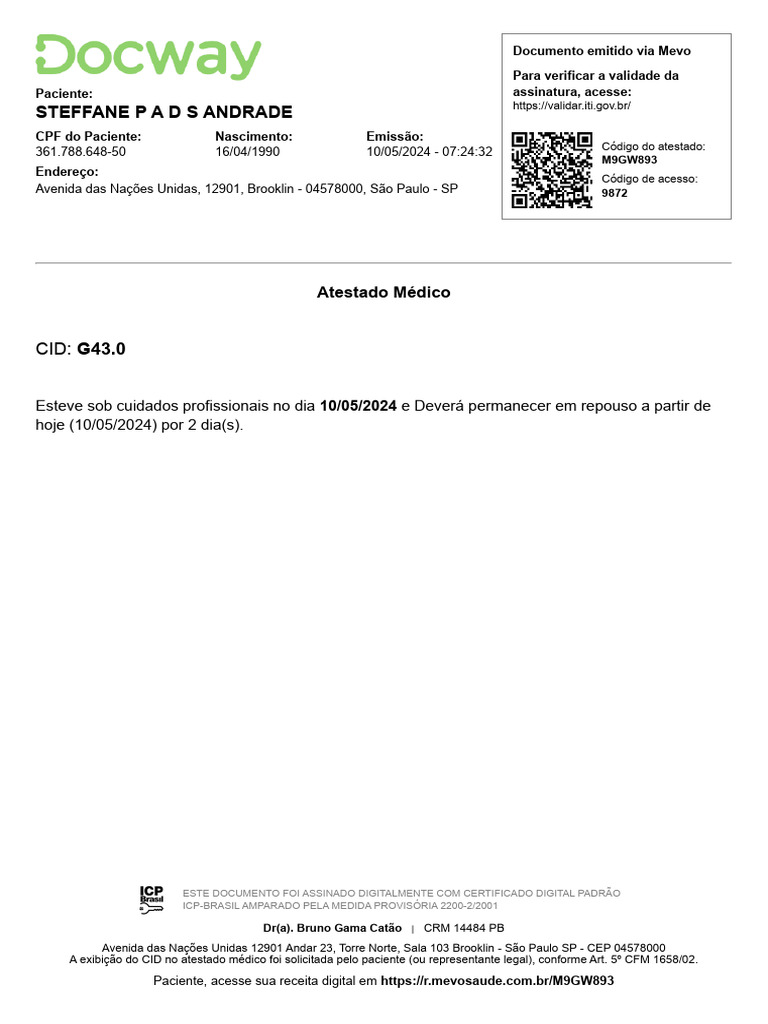 Atestado Médico de Steffane Andrade | PDF