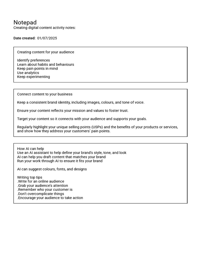 Notepad: Date Created | PDF