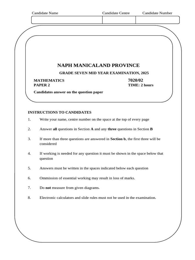 NAPH Grade 7 Maths Provincial P2 Edited | PDF