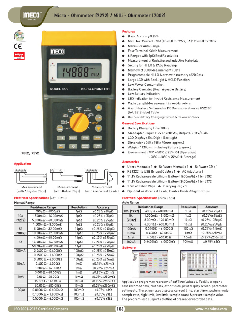 Micro Ohmmeter 7272 Milli Ohmmeter 7002 | PDF