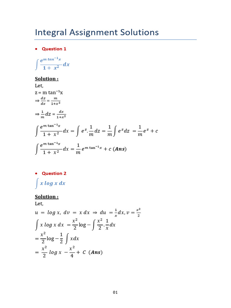 Integral Assignment Solutions | PDF