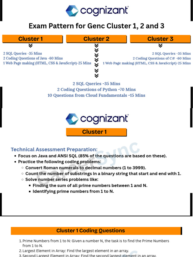Cognizant Exam Questions For Cluster 1, 2 and 3 | PDF | Computer Data ...
