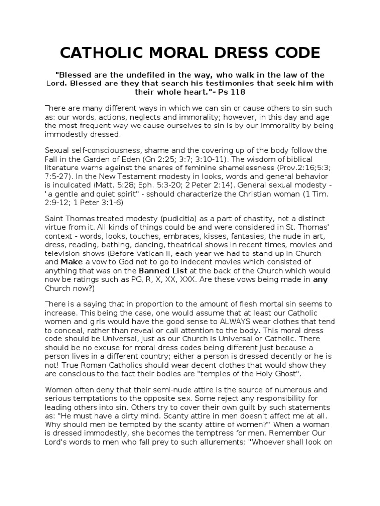 Catholic Moral Dress Code | PDF | Modesty | Baptism