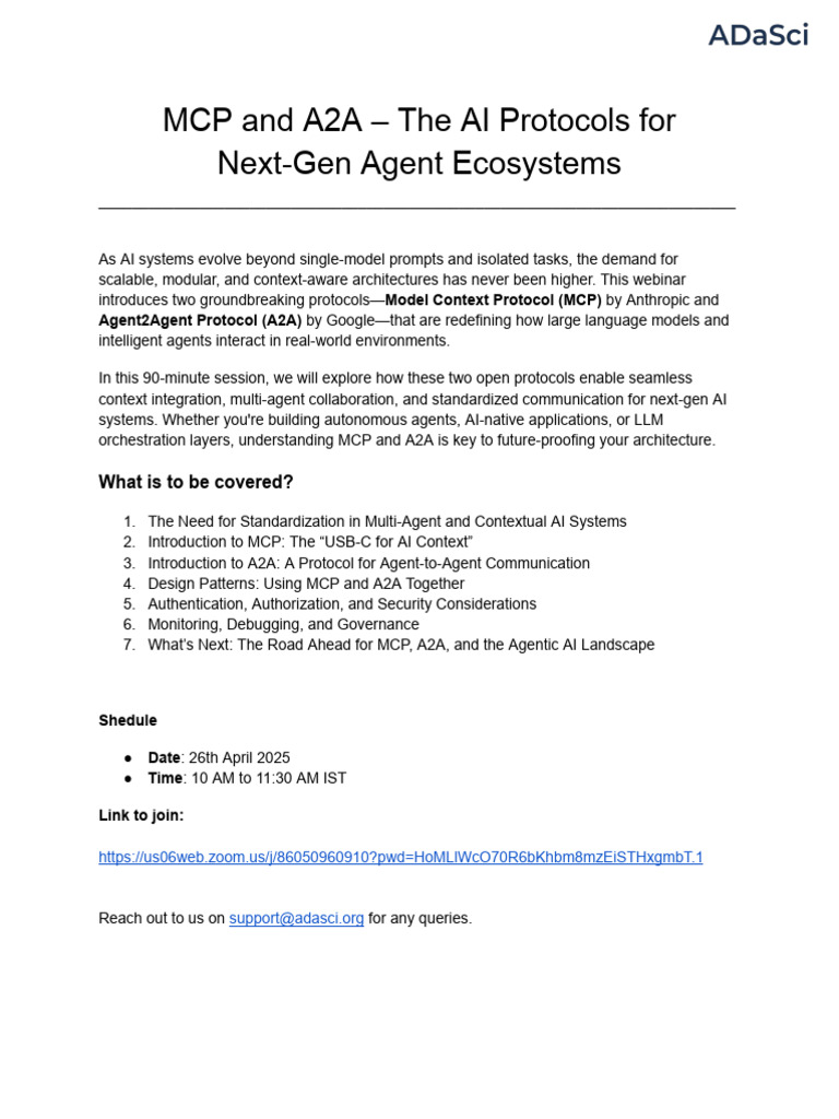 MCP and A2A - The AI Protocols For Next Gen Agent Ecosystems Rfrwwu | PDF