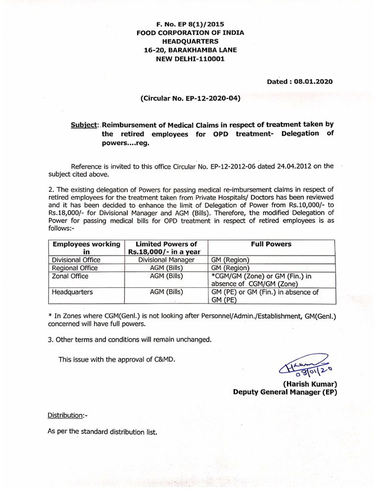 DoP - Reimbursement of Medical Claims | PDF