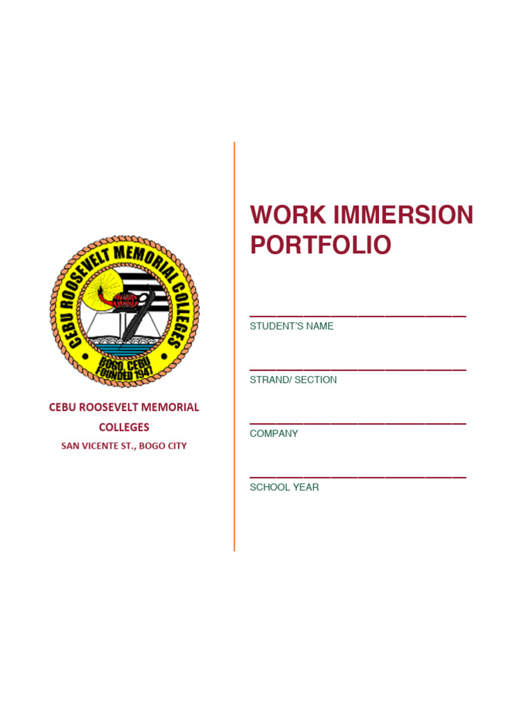Work Immersion Portfolio Guide | PDF | Teachers | Leadership