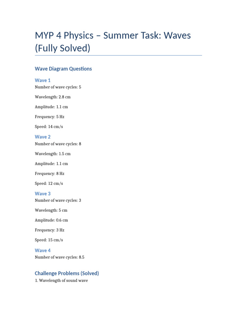 MYP4 Physics Waves Completed | PDF