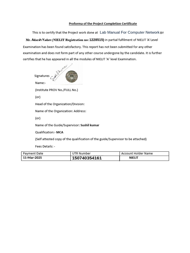 Proforma of The Project Completion Certificate | PDF