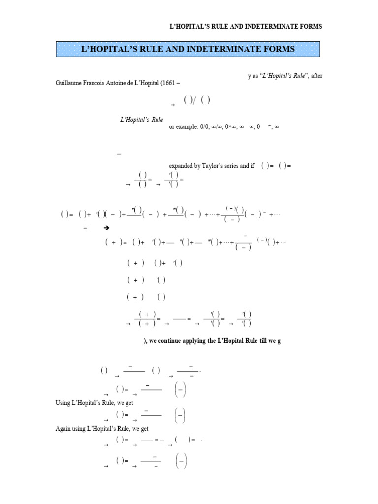 L'hopital's Rule | PDF | Infinity | Mathematical Concepts