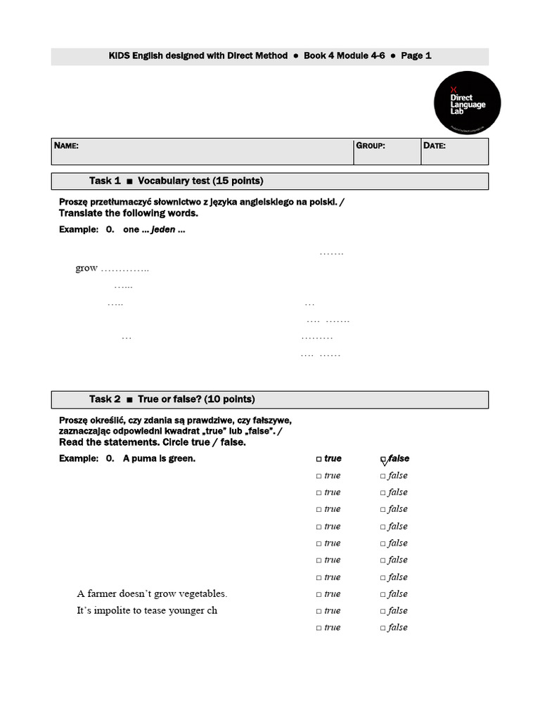 PL Exam KIDS English 4 Module 4-6 | PDF