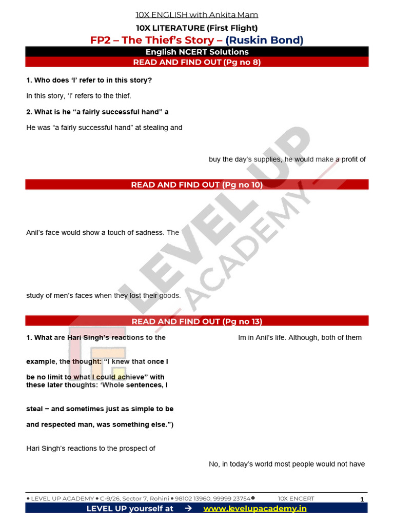 10X ENCERT - FP2 - The Thief's Story (Sol) | PDF | Theft